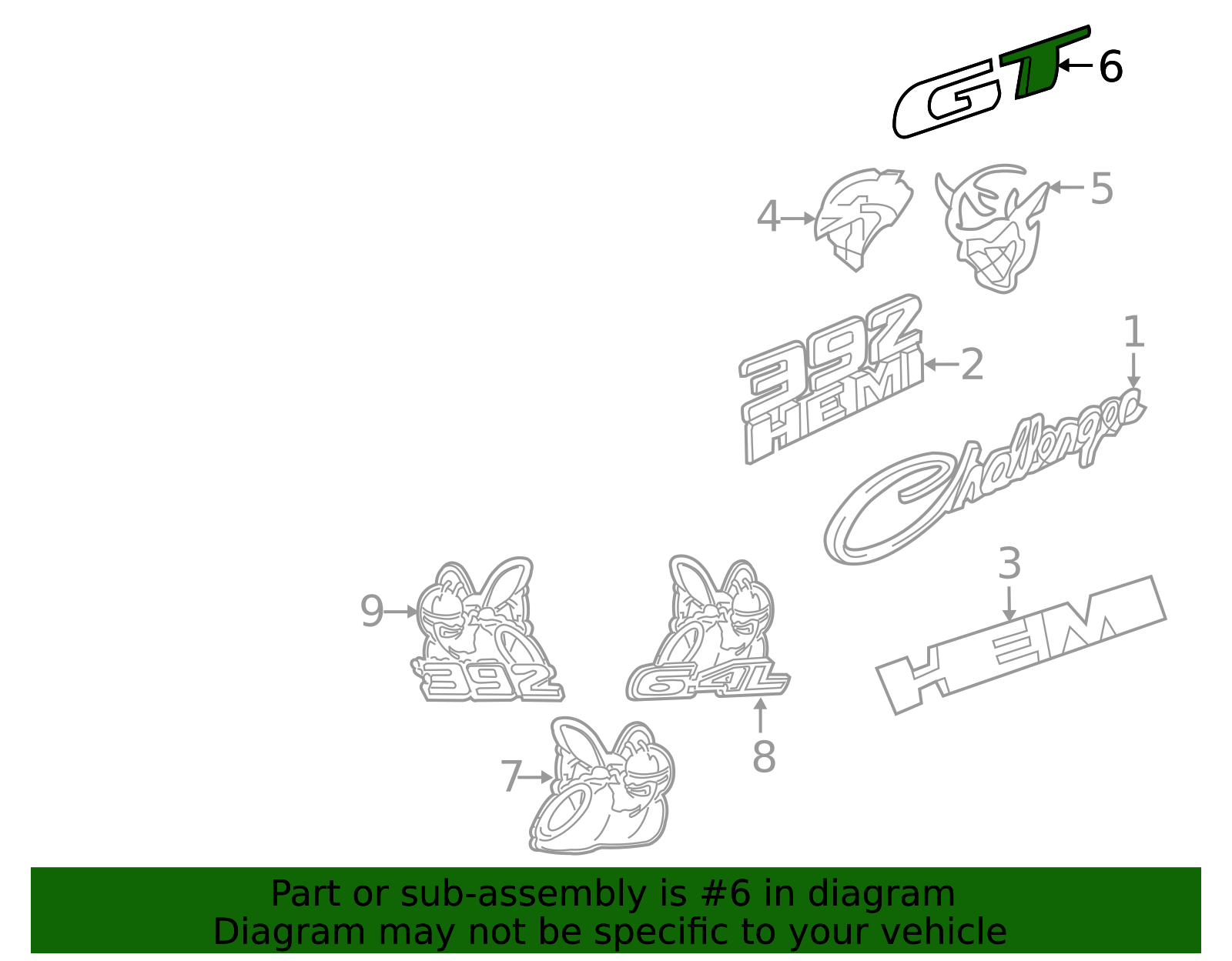 68394694AA - Grille Nameplate Left - 2020 2021 Dodge Challenger | Mopar ...