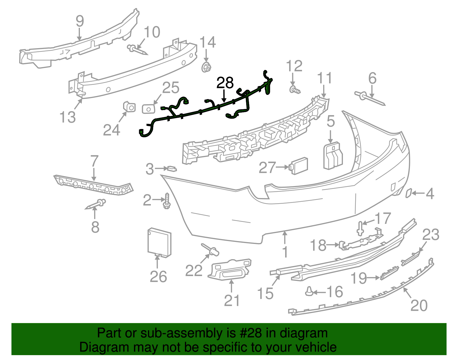 2014-2017 Cadillac XTS Rear Object Alarm Sensor Wiring Harness 23183633 ...