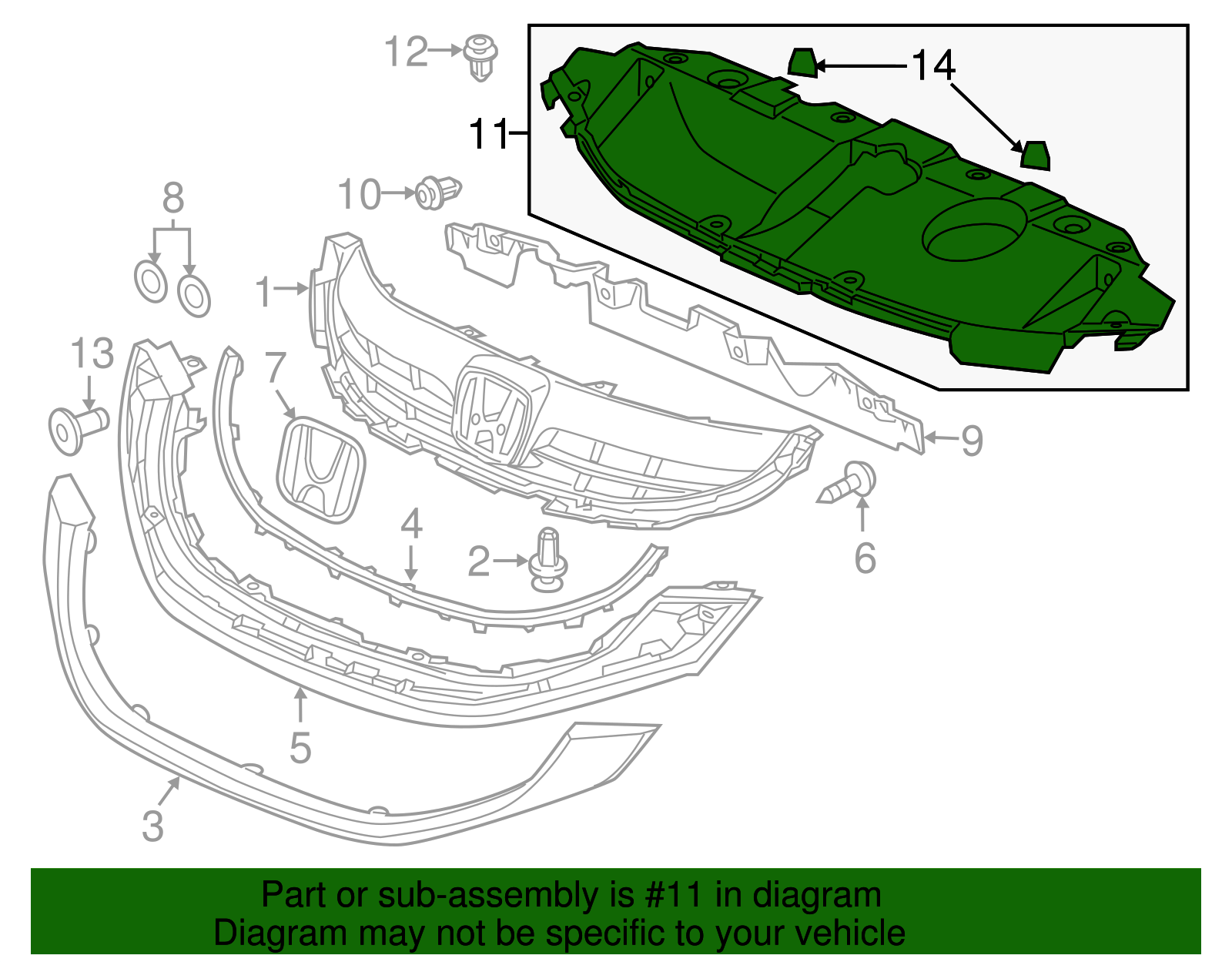 71125-TT1-A00 - 2013-2015 Honda Civic - Cover Front Grille | Genuine ...