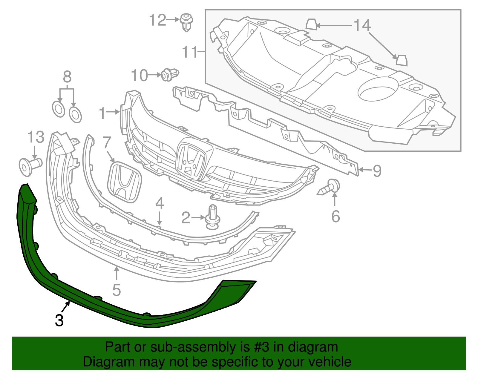 71122-TT1-A01 - Molding Front Grille - 2013-2015 Honda Civic | Honda ...