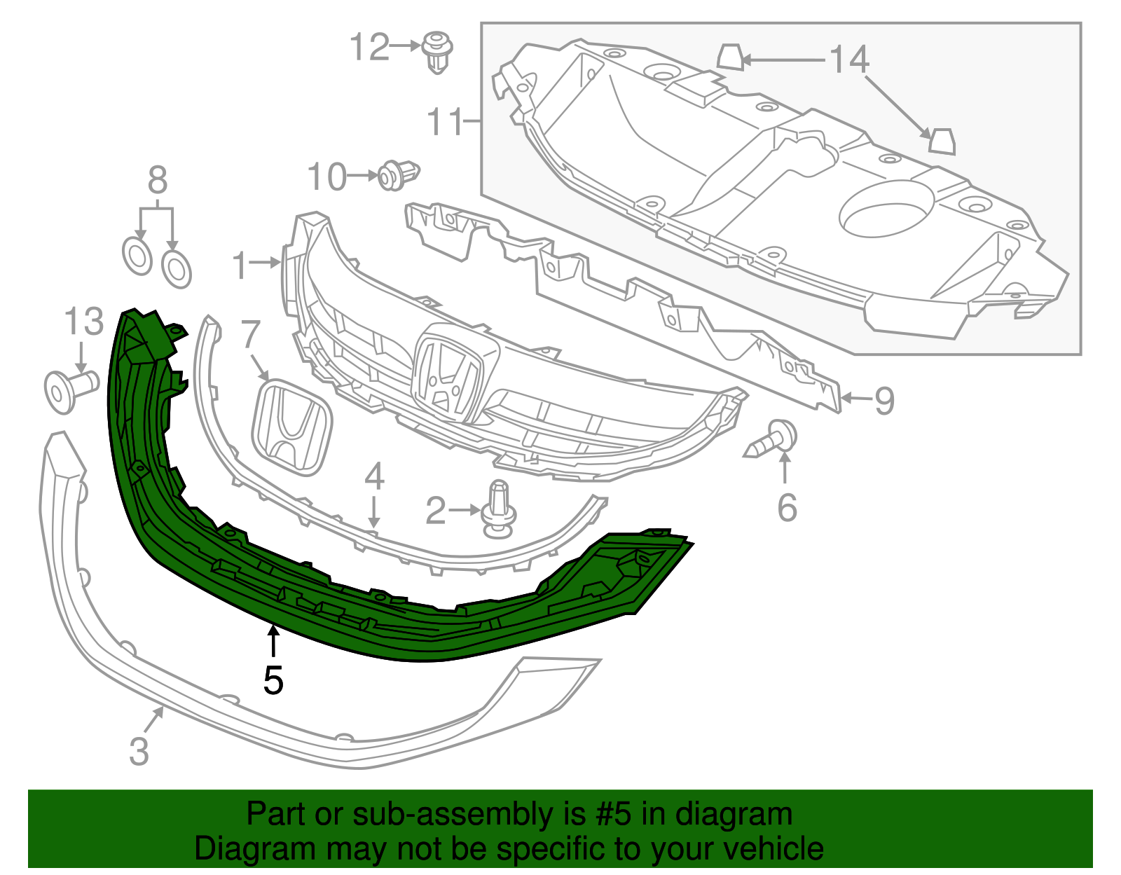 71124-TT1-A01 - Grille Reinforcement - 2013-2015 Honda Civic ...
