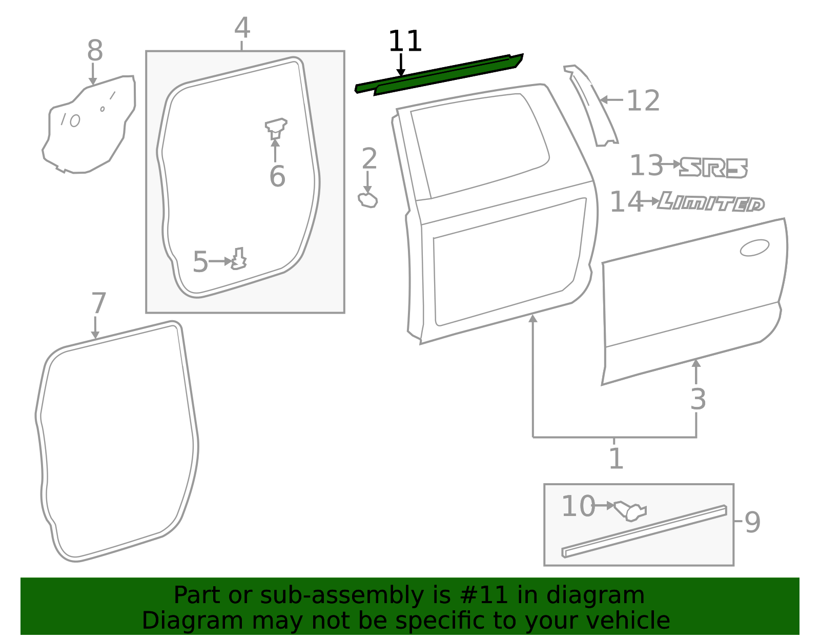 2007-2021 Toyota Tundra Door Belt Molding (Rear) 68163-0C020 | OEM ...