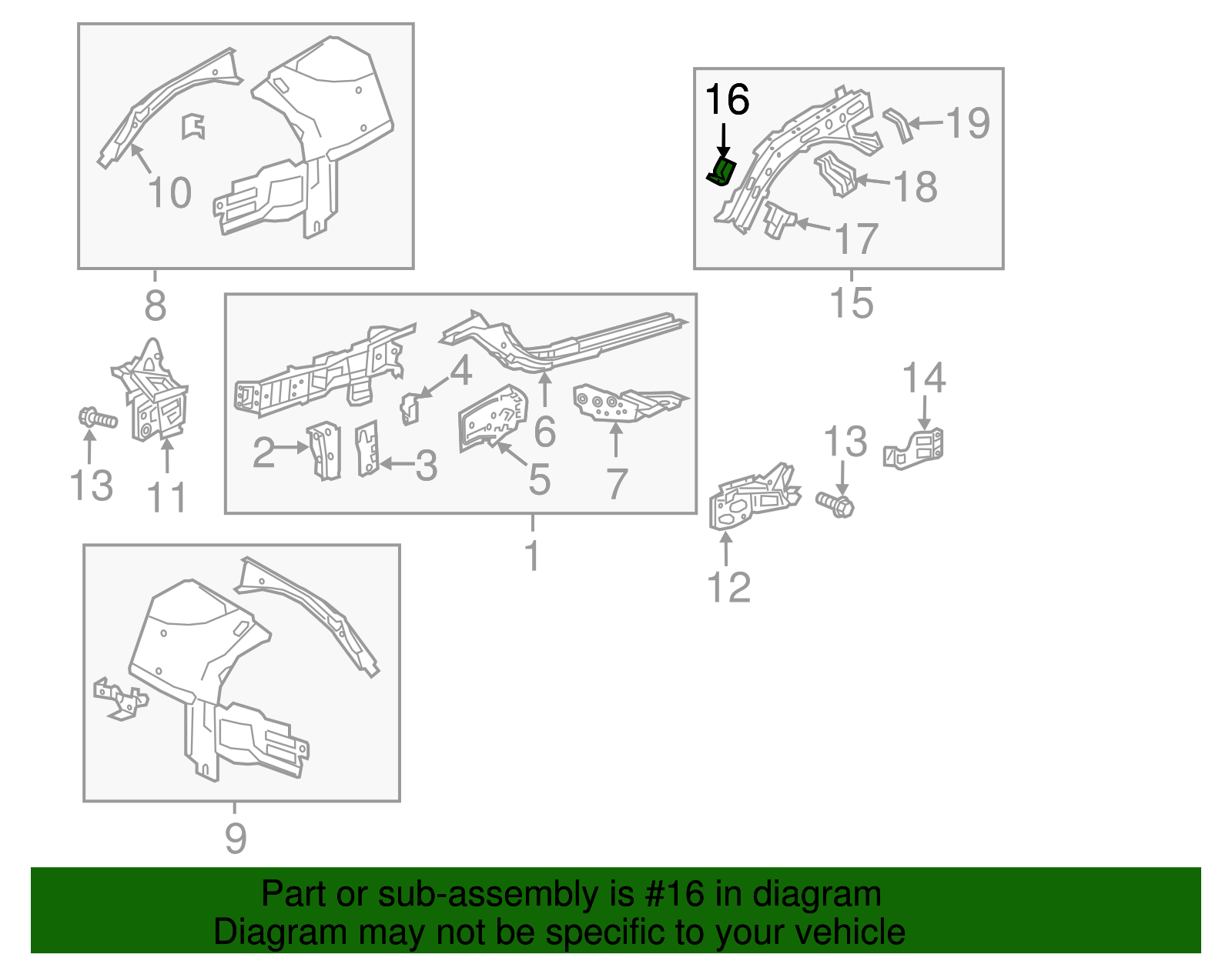 2016-2019 Chevrolet Cruze Passenger Side Front Fender Bracket 13453298 ...