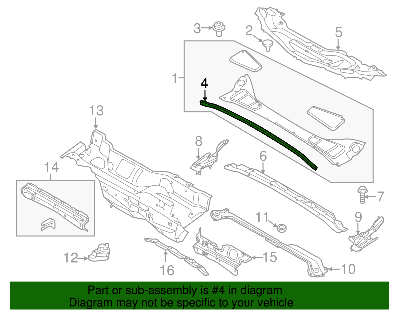 2012-2018 Ford Focus | Cowl Grille Seal | BM5Z-16738-B | Walls' Ford Parts