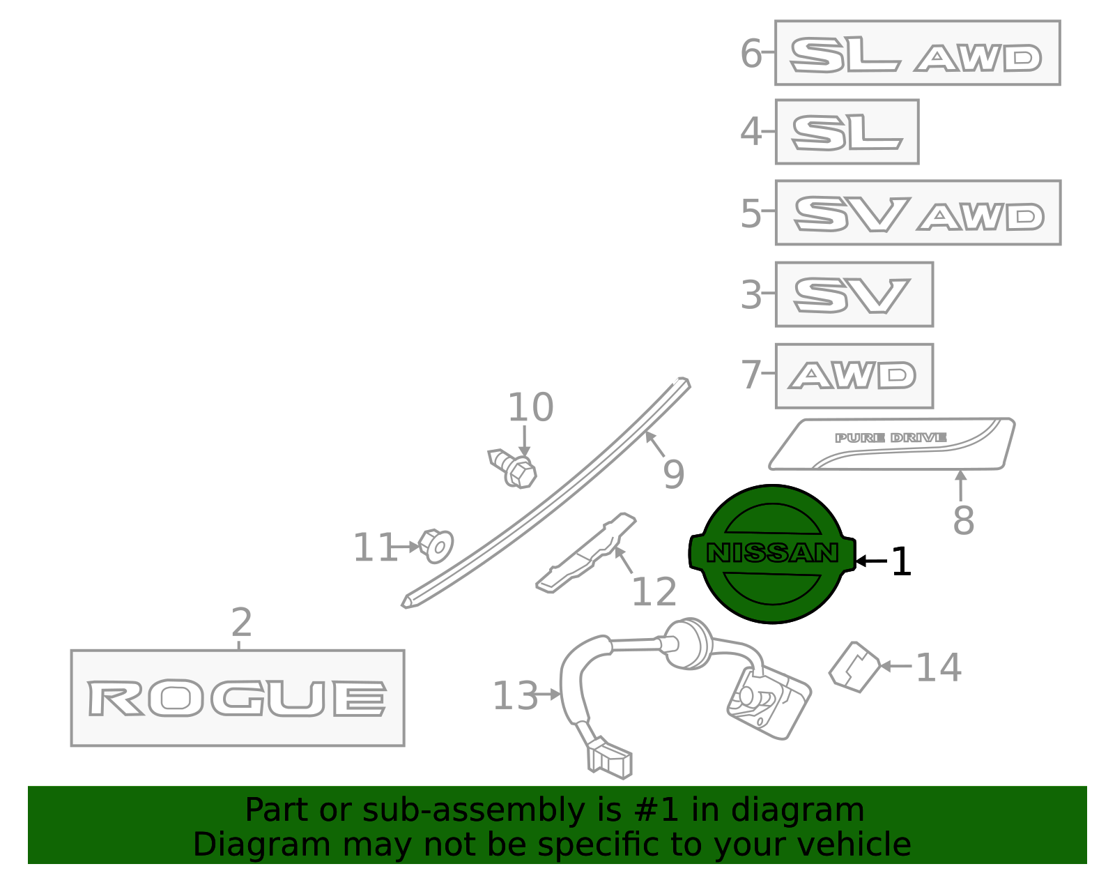 2014-2020 Nissan Rogue Emblem 84890-4CL0A | Planet Nissan