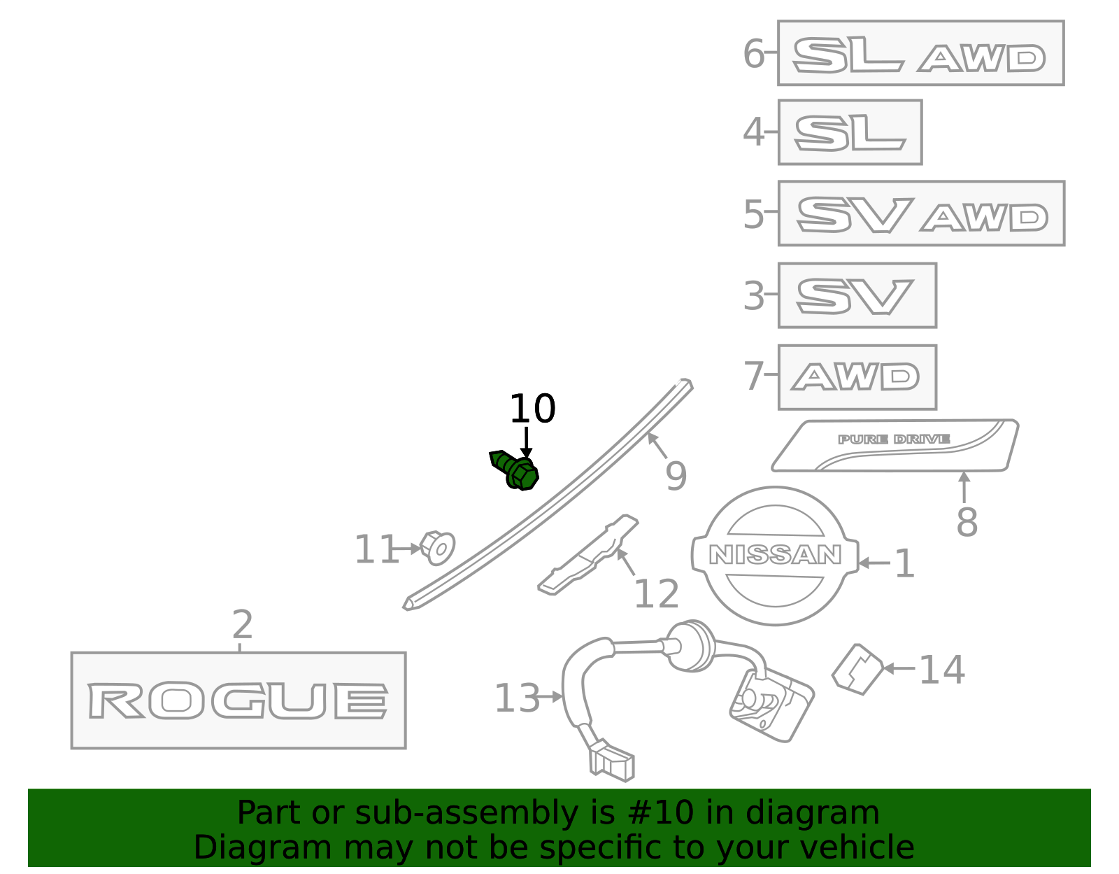 2014-2020 Nissan Rogue Finish Molding Clip 01553-10641 | Nissan Parts Plus