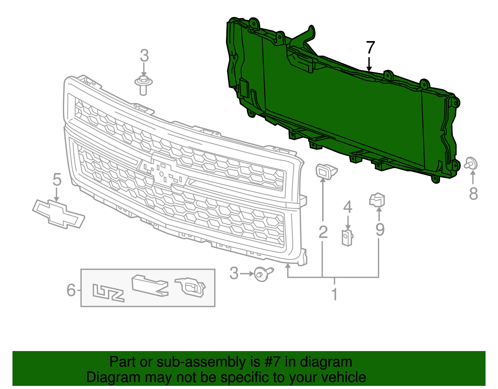 23322443 - 2014-2015 Chevrolet Silverado 1500 - Front Inner Grille ...