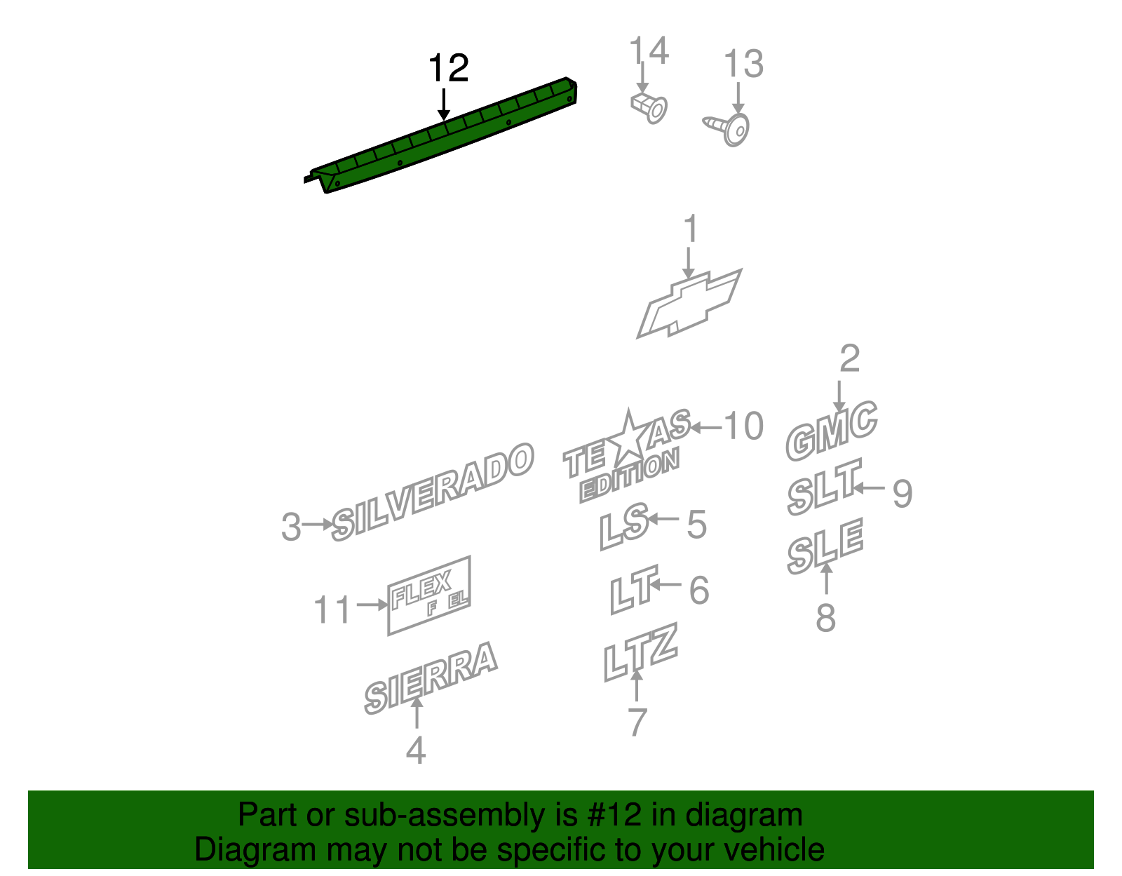OEM GM Black Pickup Box Tailgate Molding For 2007-2014 GM - Part No ...