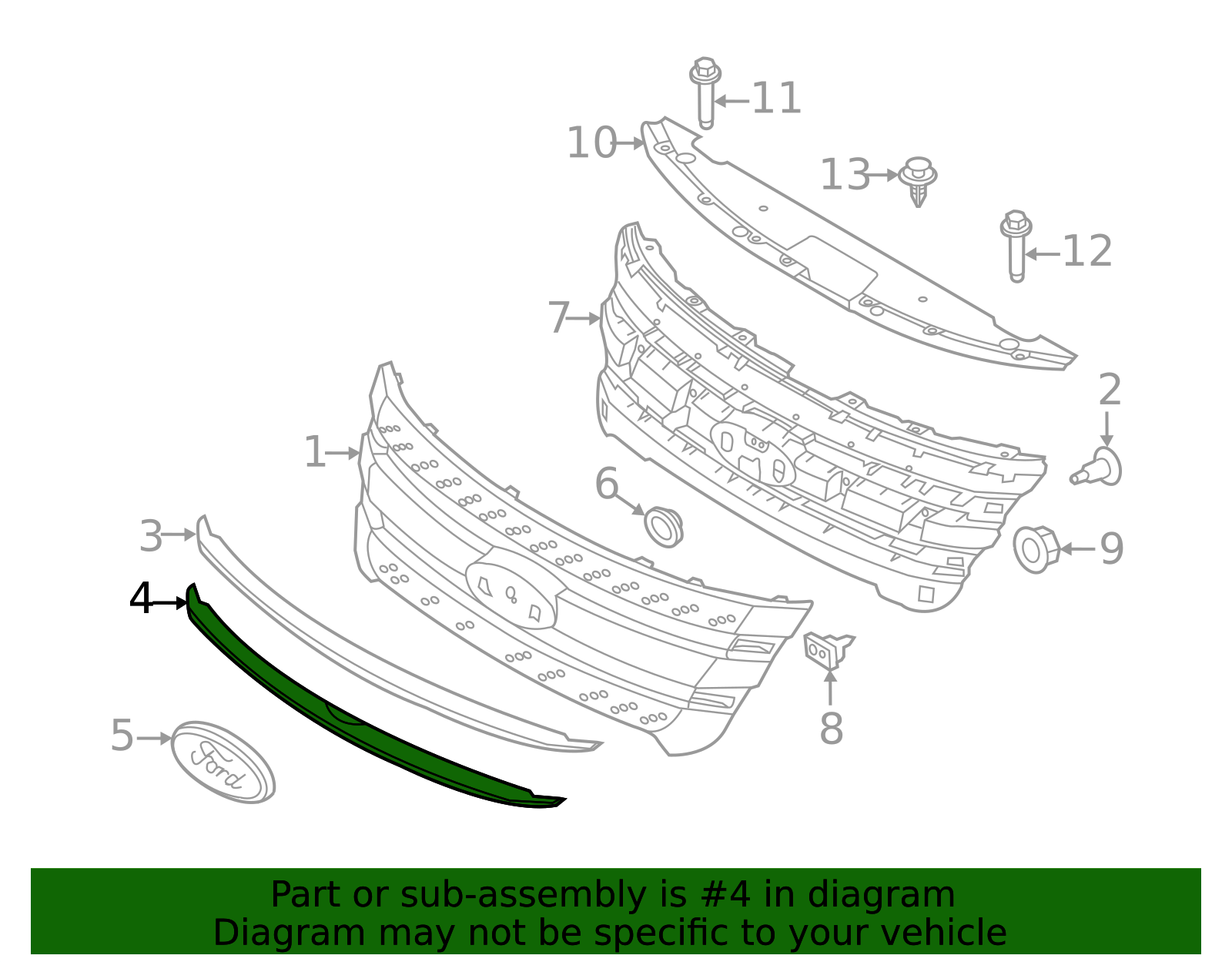 2011-2015 Ford Explorer Grille Molding BB5Z-8200-BA | TascaParts.com
