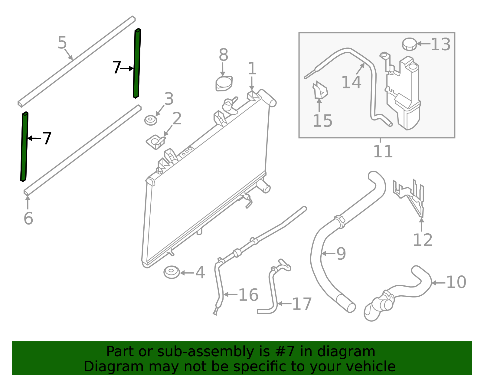 21496-5AA0B - Radiator Assembly Side Seal - 2015-2020 Nissan Murano ...
