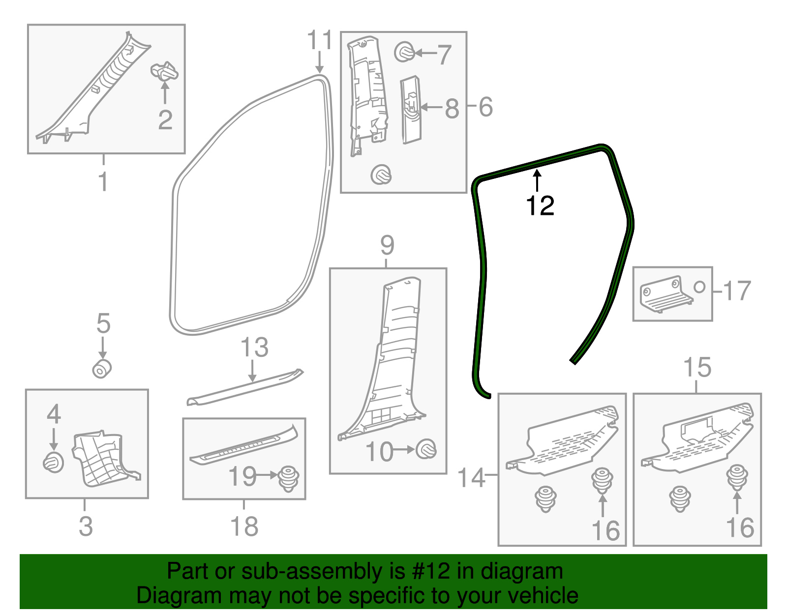 2014-2018 Toyota Highlander Surround Weather-Strip 62331-0E050-C0 ...