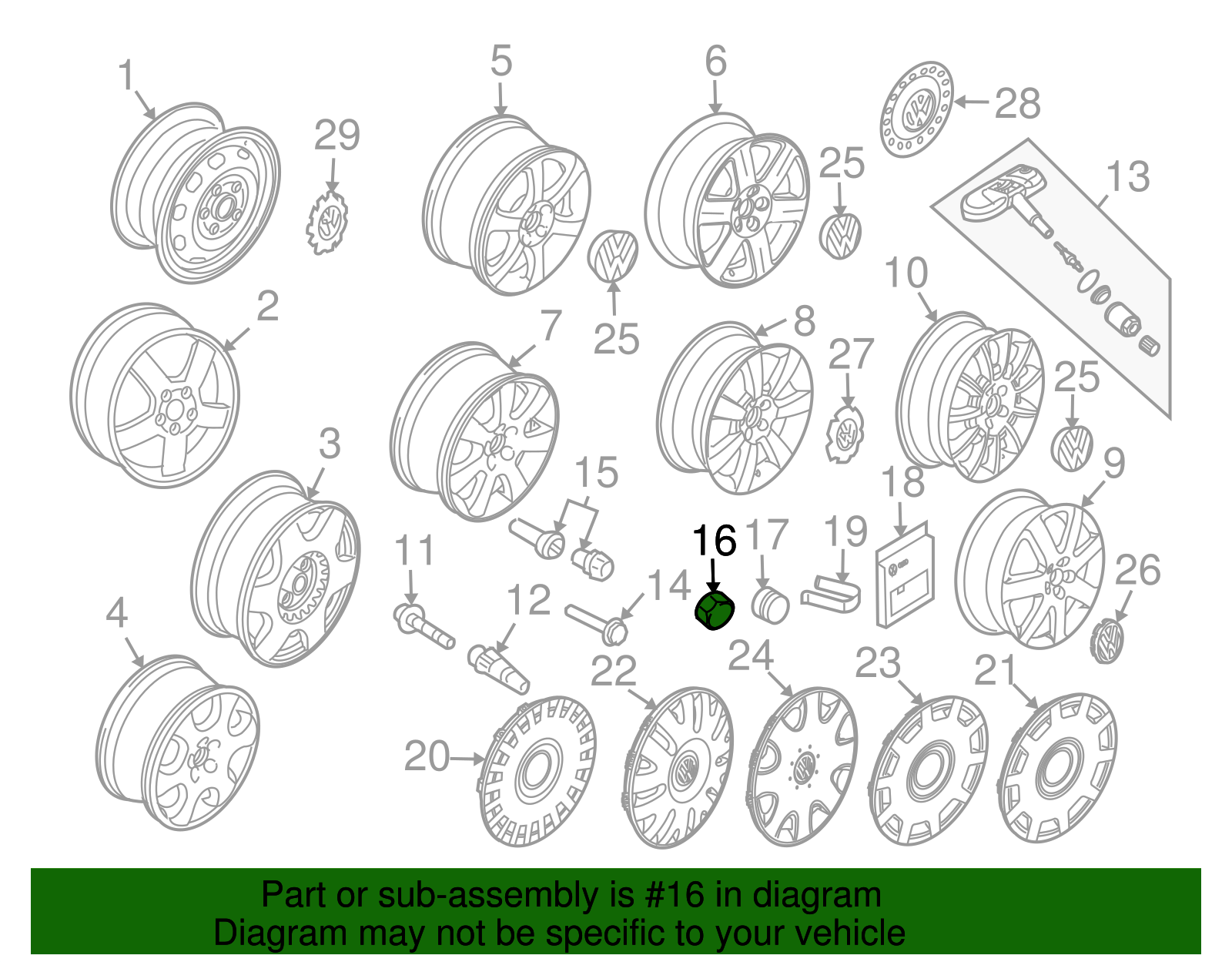1K0-601-173-9B9 - Wheel Bolt Cap 1998-2025 Volkswagen | Wolfsburg Parts ...