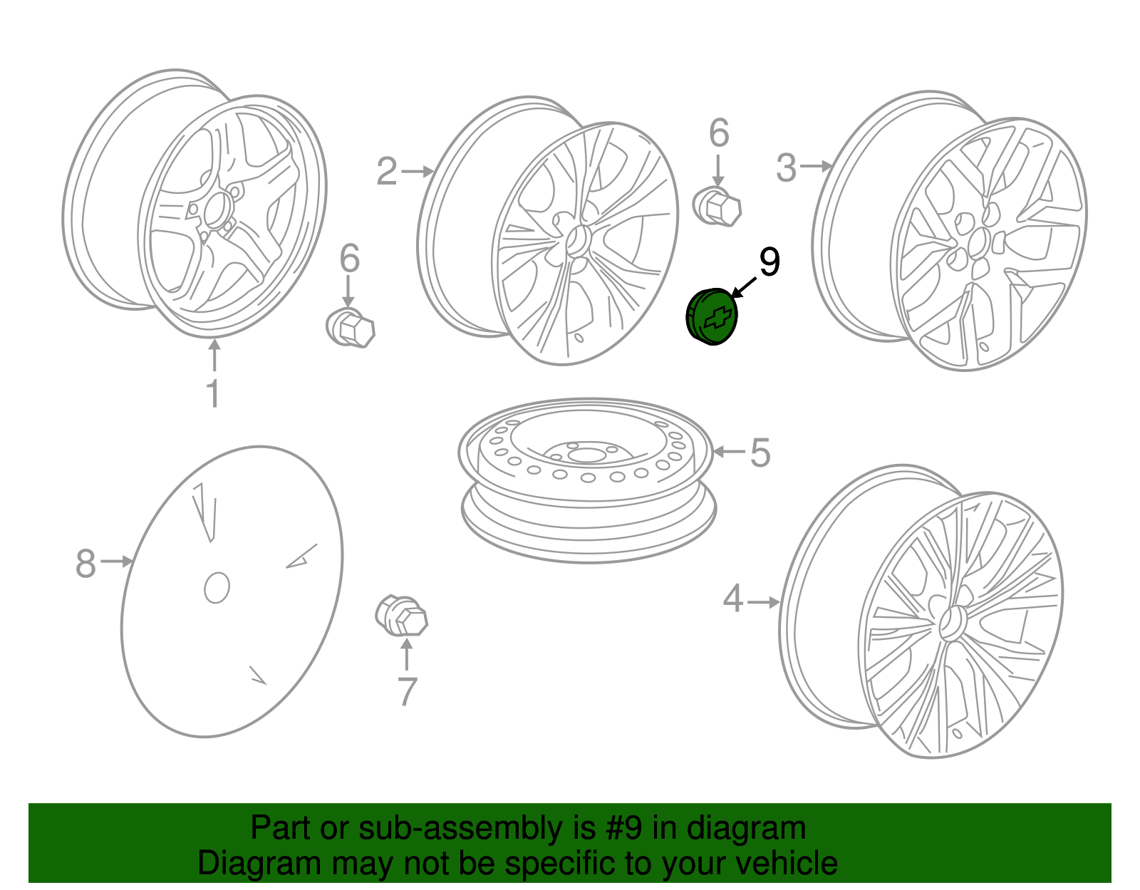 2011-2025 Chevrolet Button Style Center Cap in Brushed Aluminum with ...