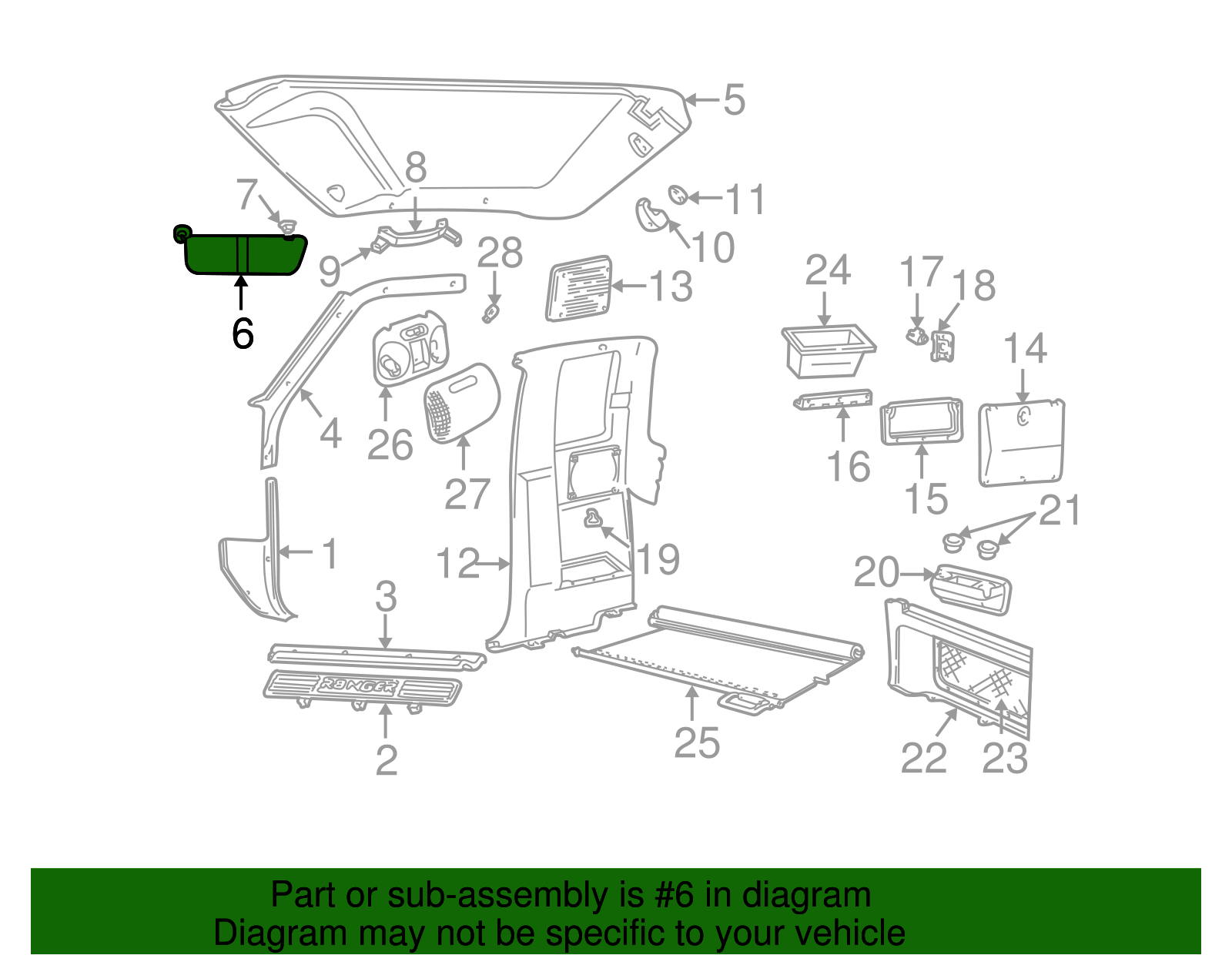 7L5Z-1004105-AC - 2007-2010 Ford Ranger - Sun-Visor | Dealer Auto Parts