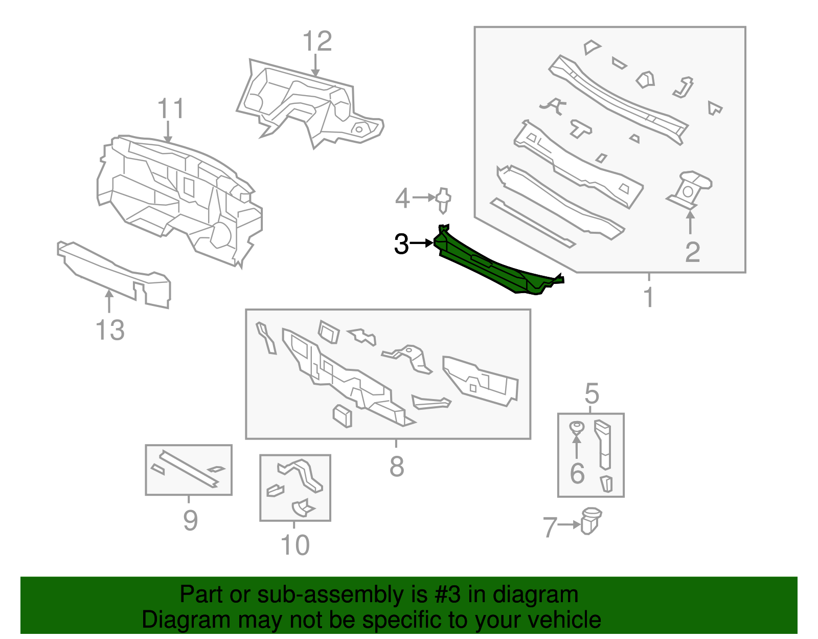 2007-2014 Chrysler Cowl Grille 05155707AG | Mopar Parts Canada