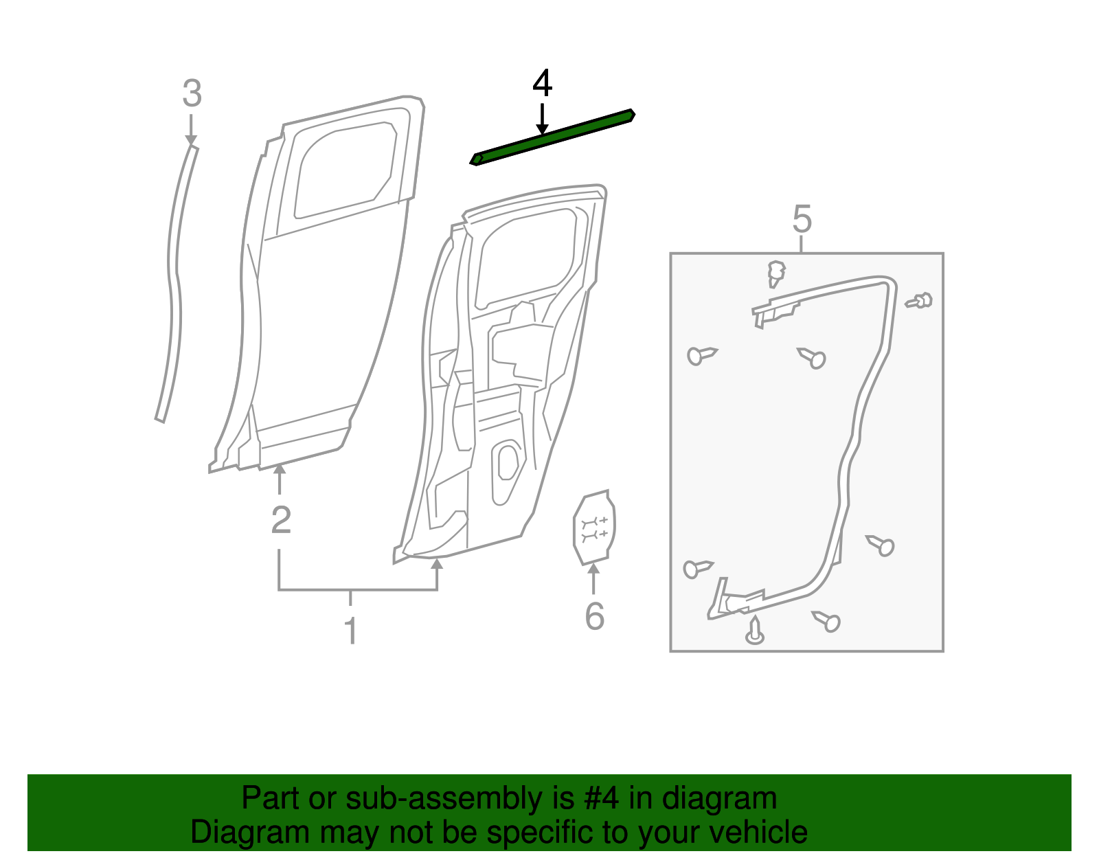 68163-35041 - Door Window Belt Weatherstrip (Right, Rear) 2007-2014 ...