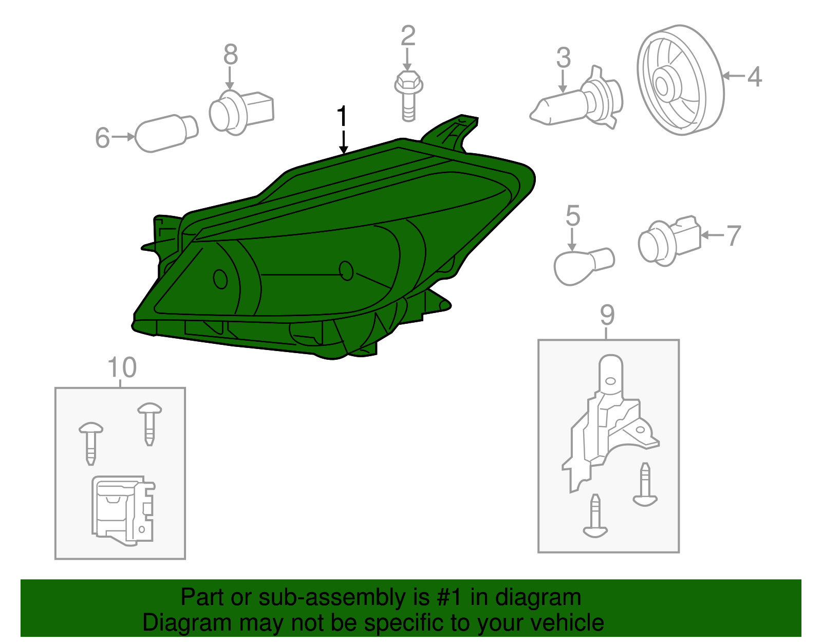 2012-2014 Toyota Yaris Headlamp Assembly - PASSENGER SIDE 81130-52D30 ...