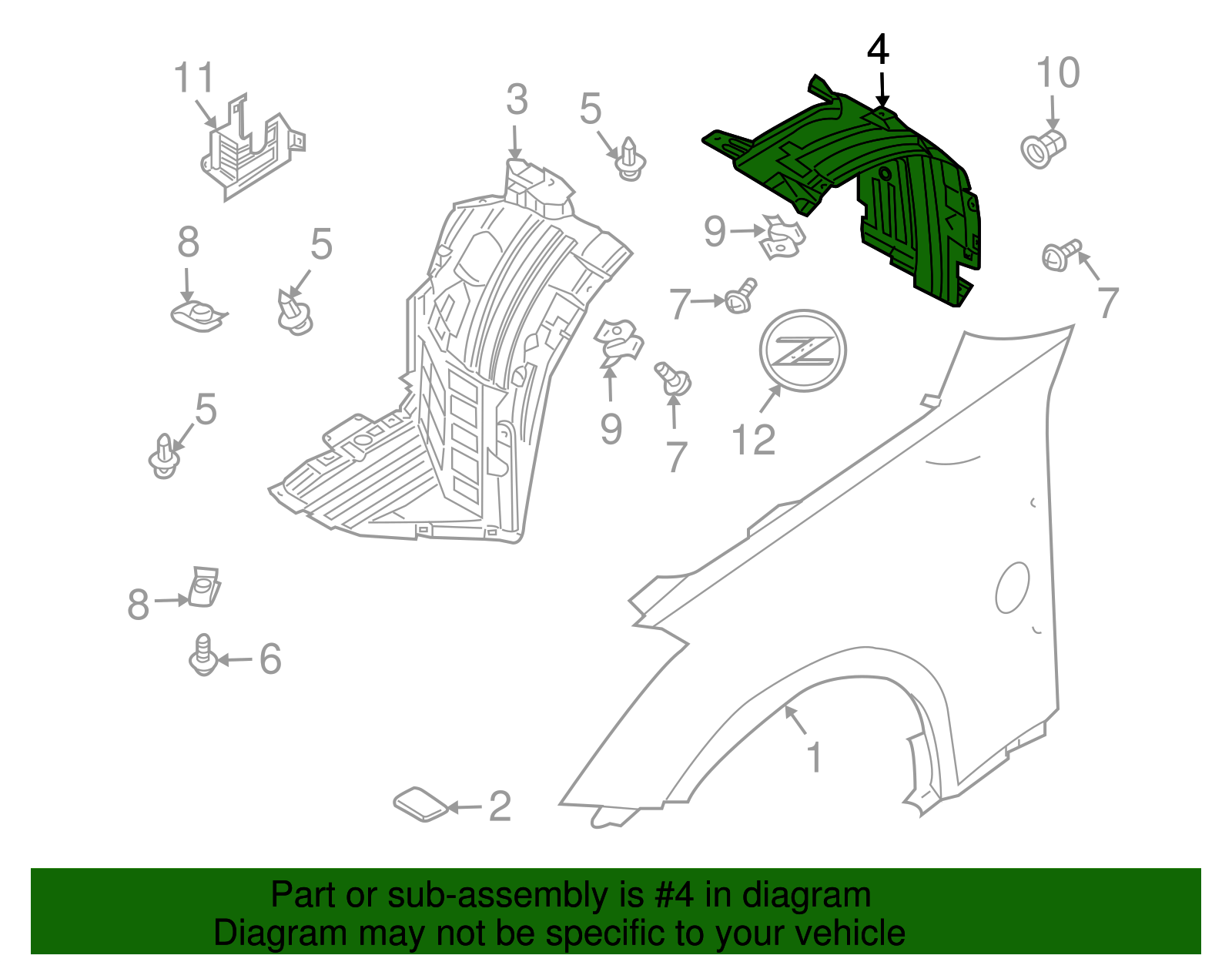 2006-2009 Nissan 350Z Fender Liner 63843-CF40A | Nissan Parts Central