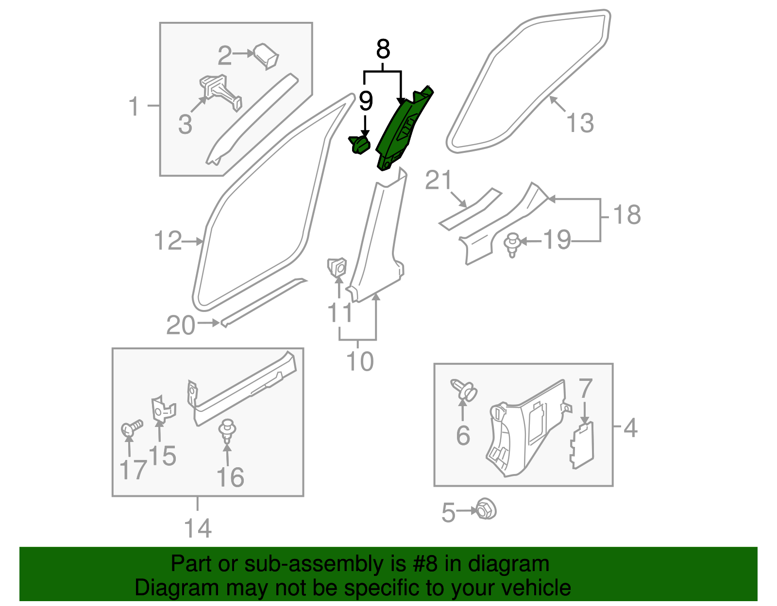76913-6WW0A - Upper Center Pillar Trim 2016-2017 Infiniti QX70 ...