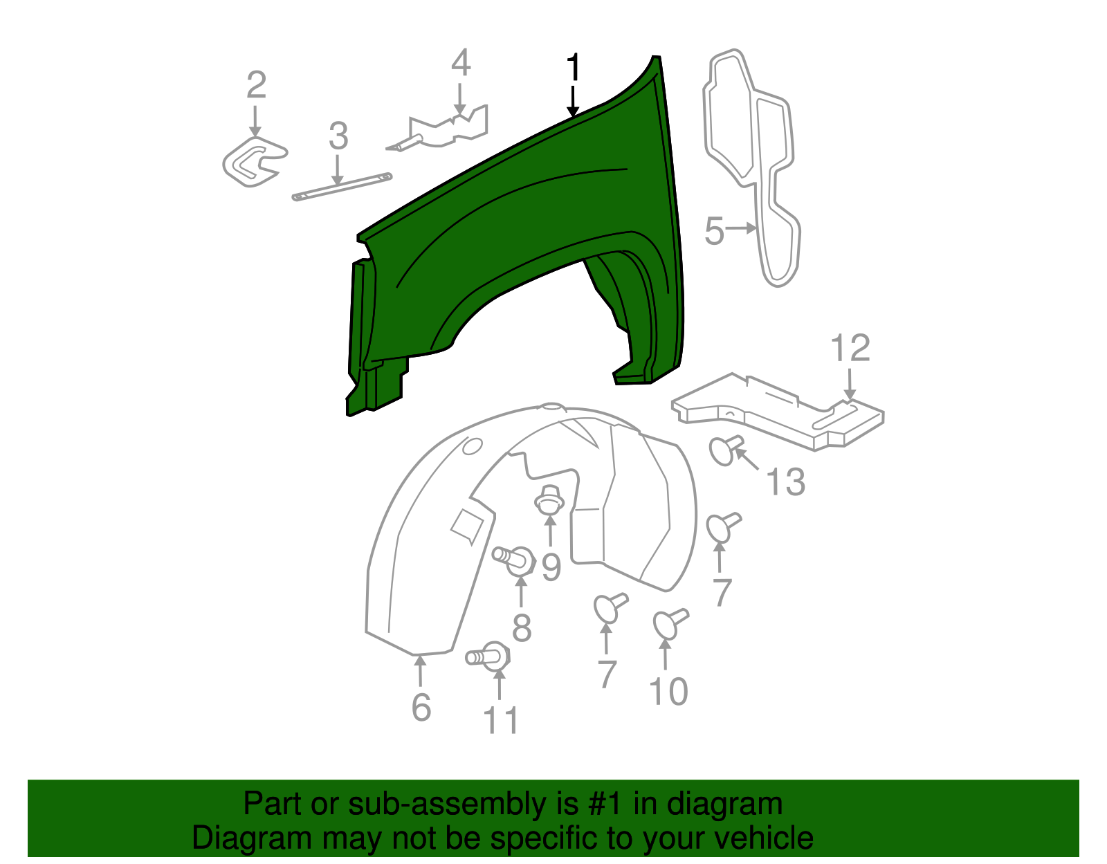 OEM GM Front Passenger Side Fender For 2007-2014 GMC - Part No ...