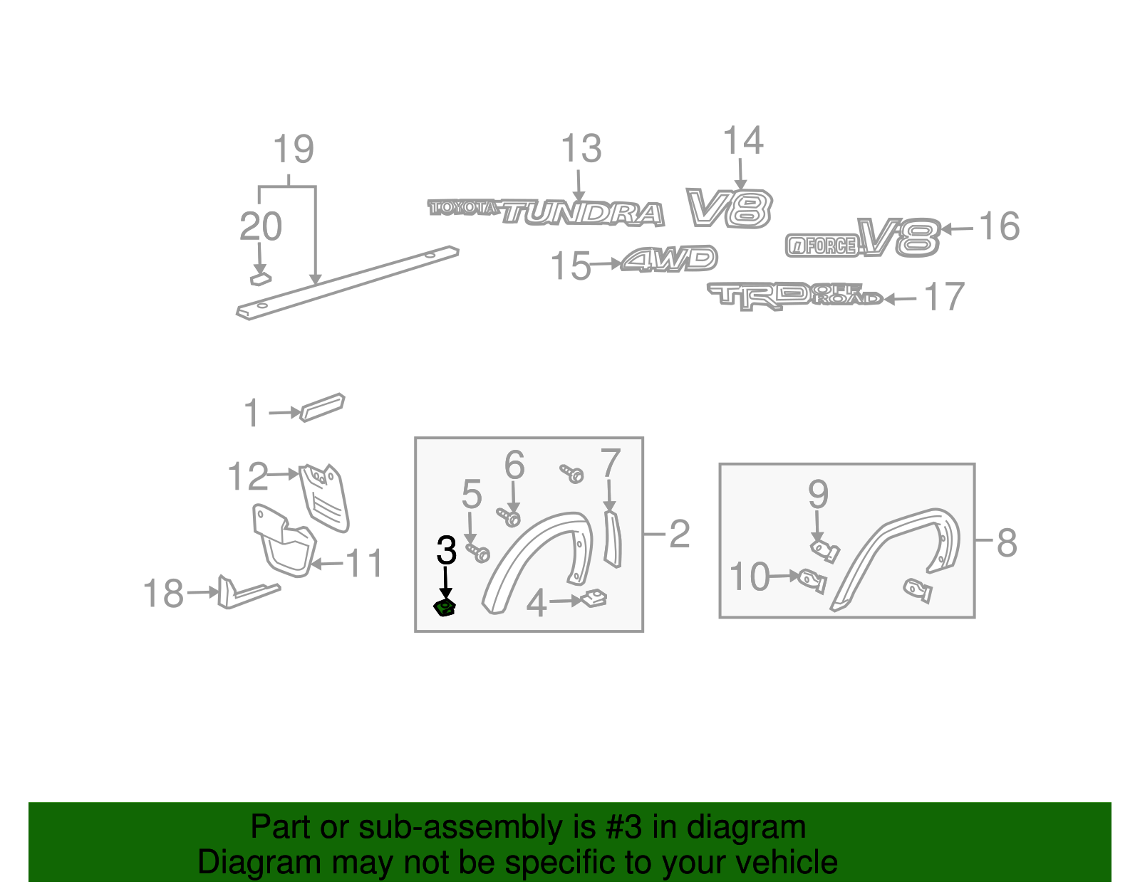 Genuine Toyota Wheel Opening Molding Retainer part# 75392-0C030 for ...